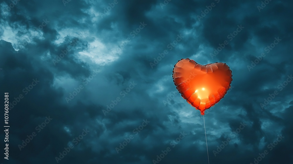 Heart Shaped Balloon Glowing in the Moody Night Sky Symbolizing Love s ...