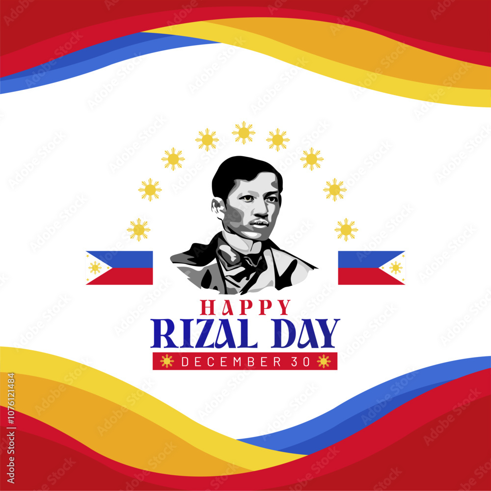 Red Blue Happy Rizal Day 2024 Greeting Card Design With Face Silhouette ...