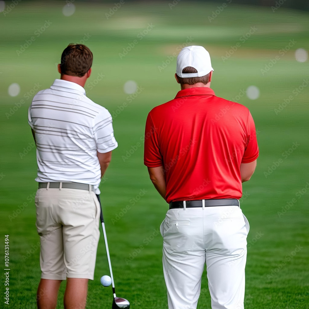 Golf instructor guiding student s swing form on range, golf lesson ...