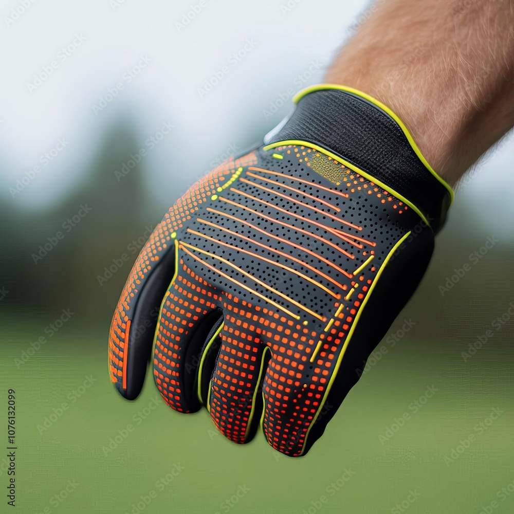 Golfer with high-tech glove showing motion-tracking lines, golf tech ...