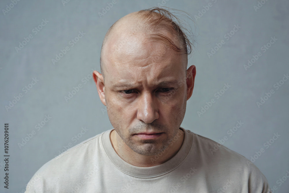 Sad bald man. The man's last hair is falling out. Stock Photo | Adobe Stock