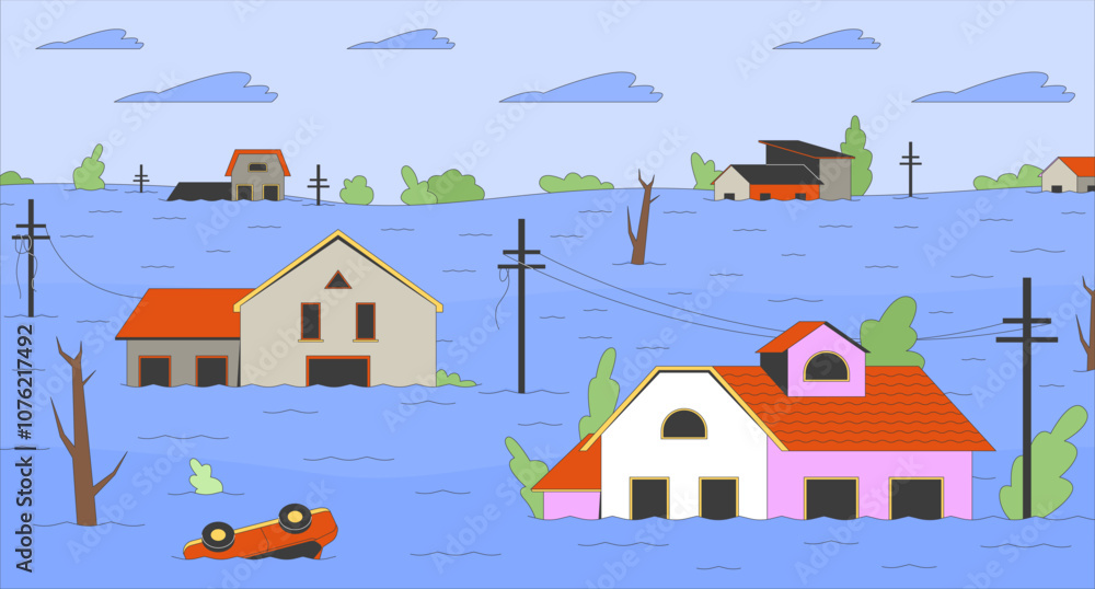 Floods danger flat illustration. Global climate crisis. Residential ...