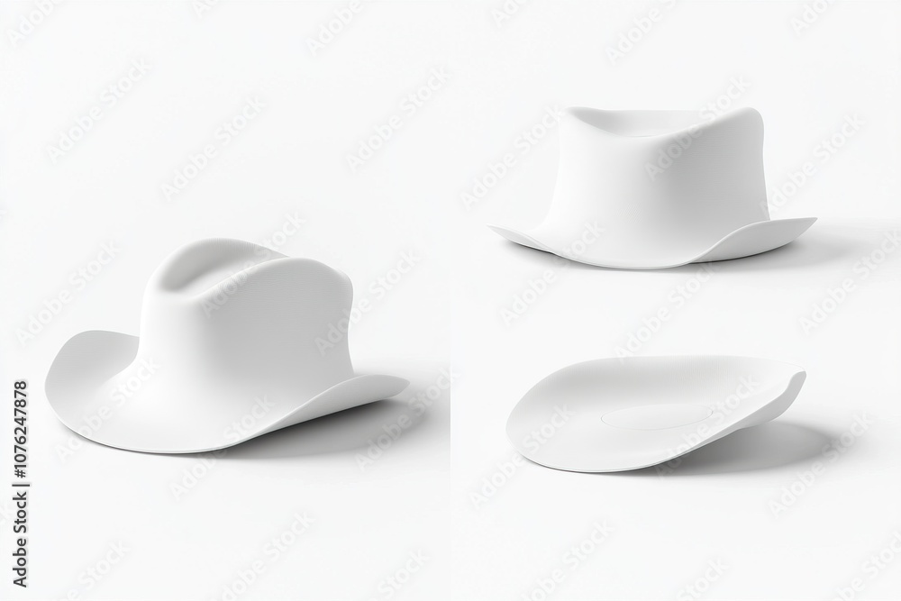 3/4 front angle and back view of a white hat mockup. The hat is ...