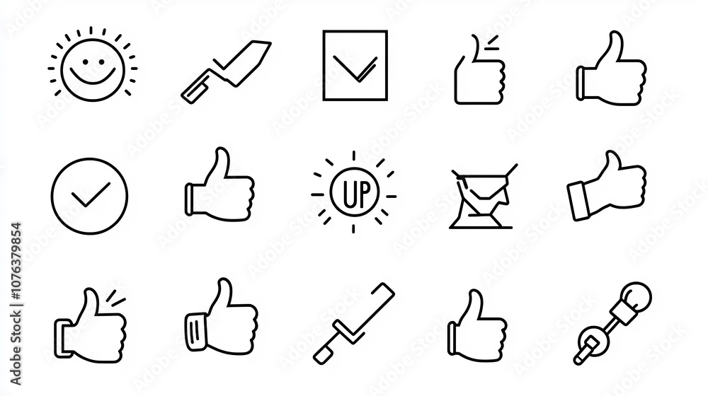 Comprehensive outline icon set featuring 15 symbols for decision making ...