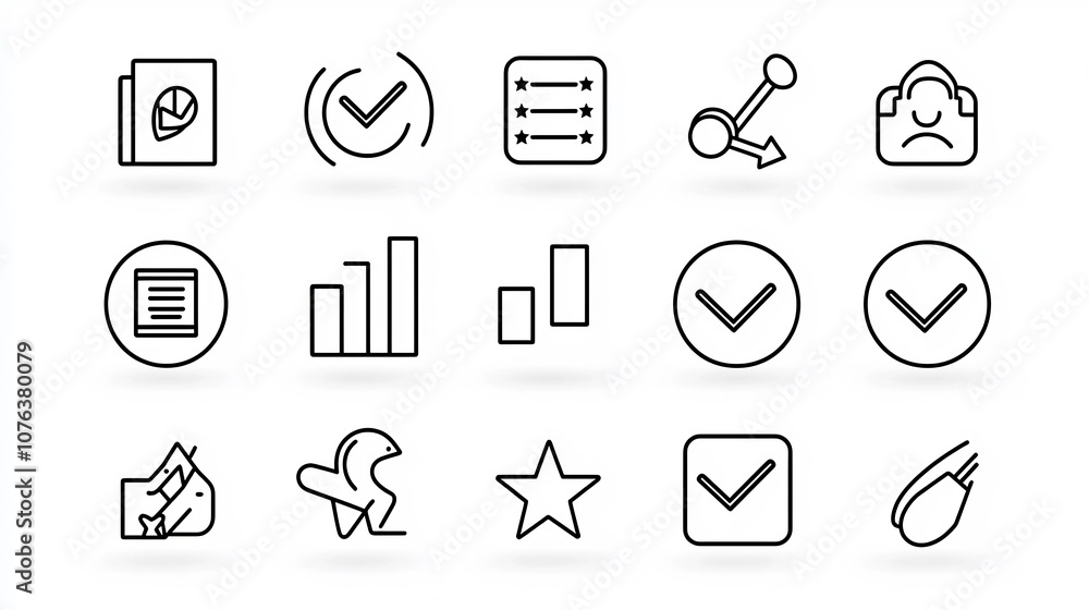 Outline icon set of 15 symbols representing preferences and choices ...