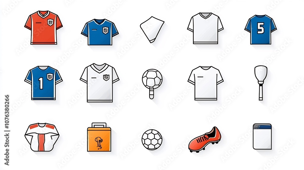 Collection of 15 linear icons focused on soccer featuring symbols for ...