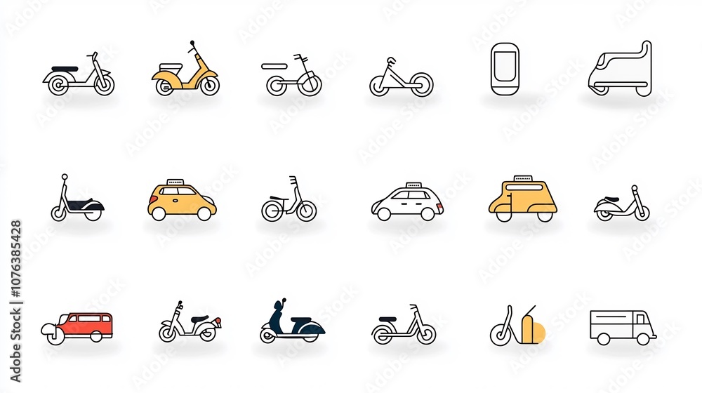 Collection of 15 minimalist transportation icons including symbols for ...