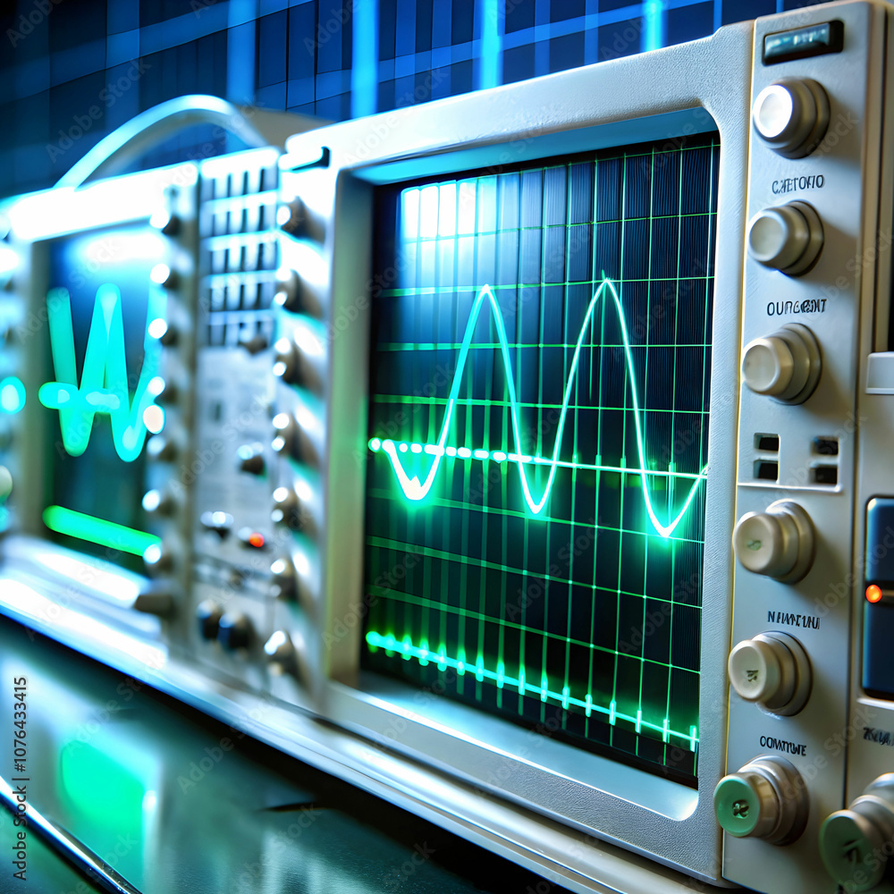 A digital oscilloscope showcasing various waveforms in action ...
