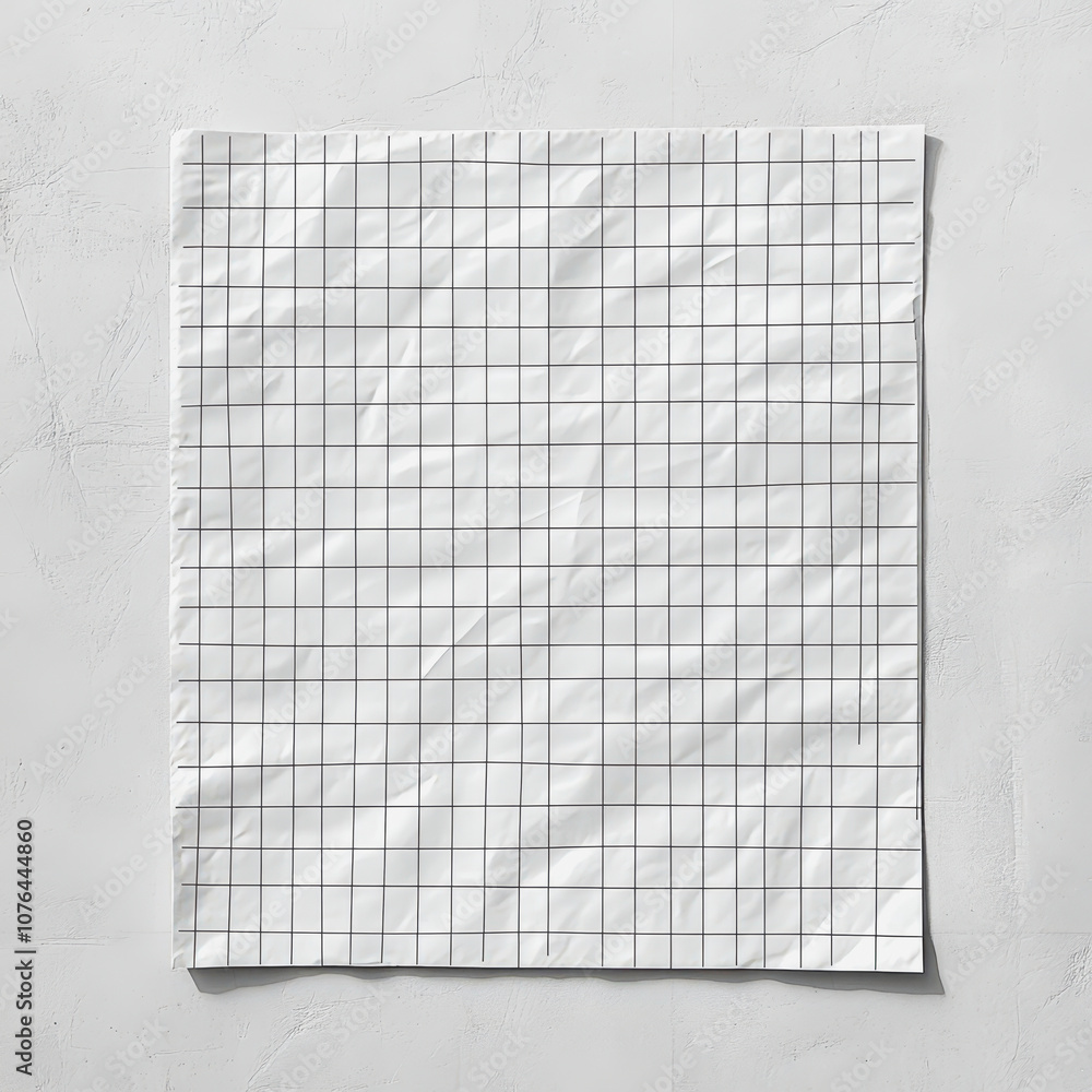 Wrinkled Sheet of White Paper with Grid Pattern for Background Use in ...