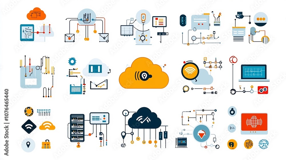 Comprehensive cloud computing and hosting icon set in format featuring ...