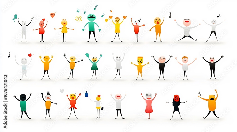 Versatile icon collection depicting a range of human figures expressing ...