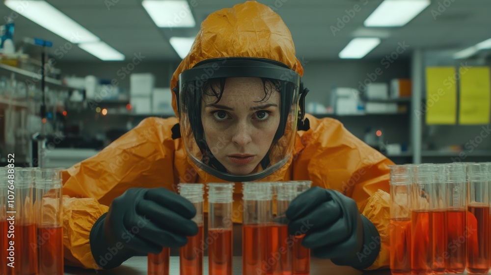 Scientists conduct critical research in full protective gear inside a ...