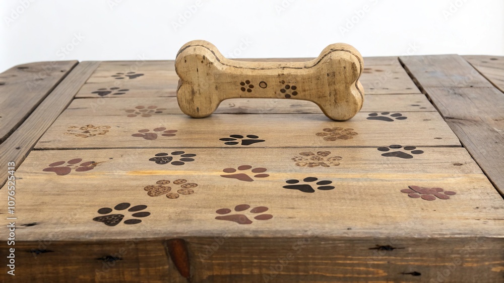 A rustic wooden table with a vintage bone-shaped decoration at its ...