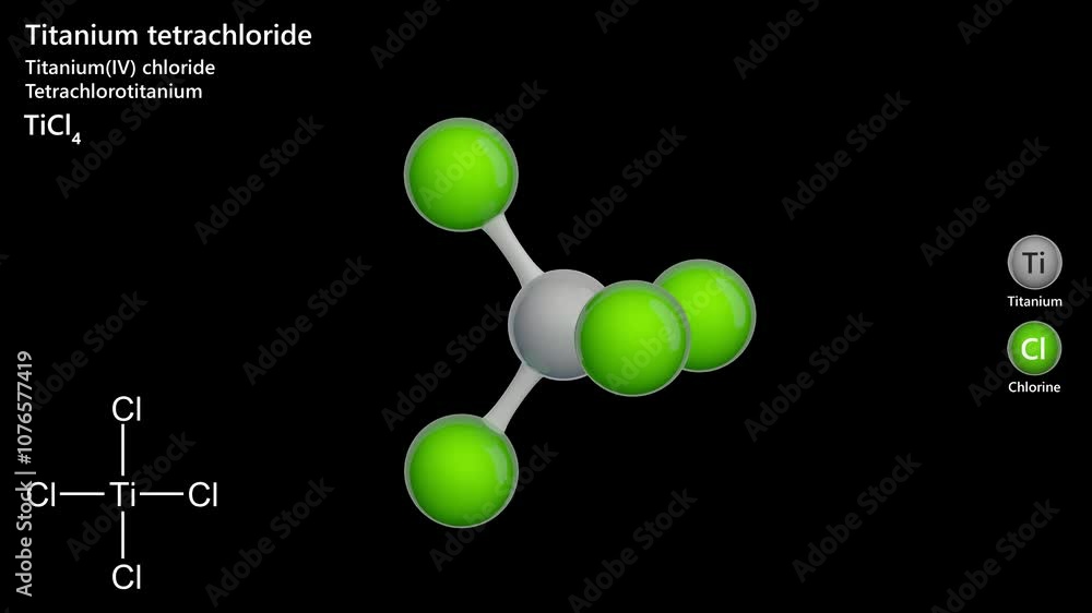 Titanium Tetrachloride. Animated 3D model of a molecule. Molecular ...