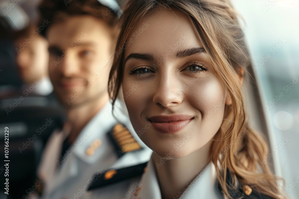 Generative AI portrait of professional airline crew worker steward ...