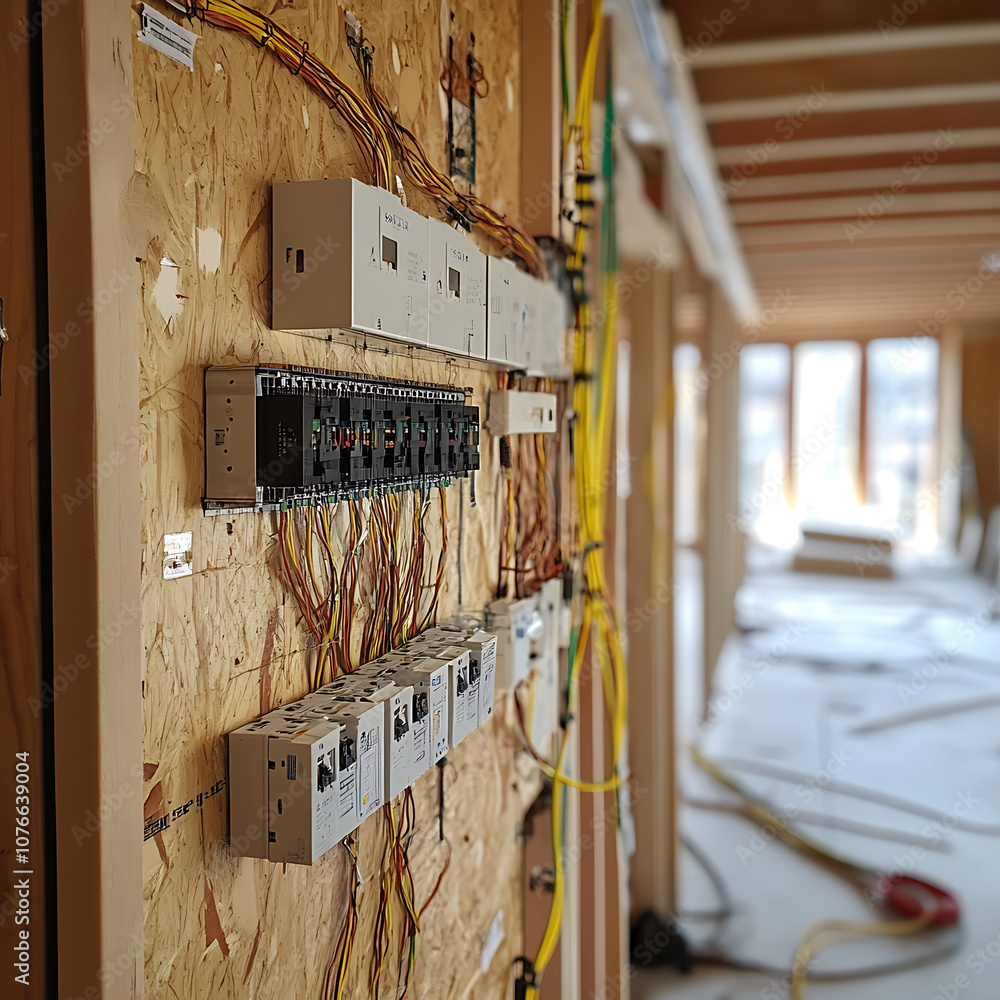 Electrical wiring installation in private house, showcasing circuit ...