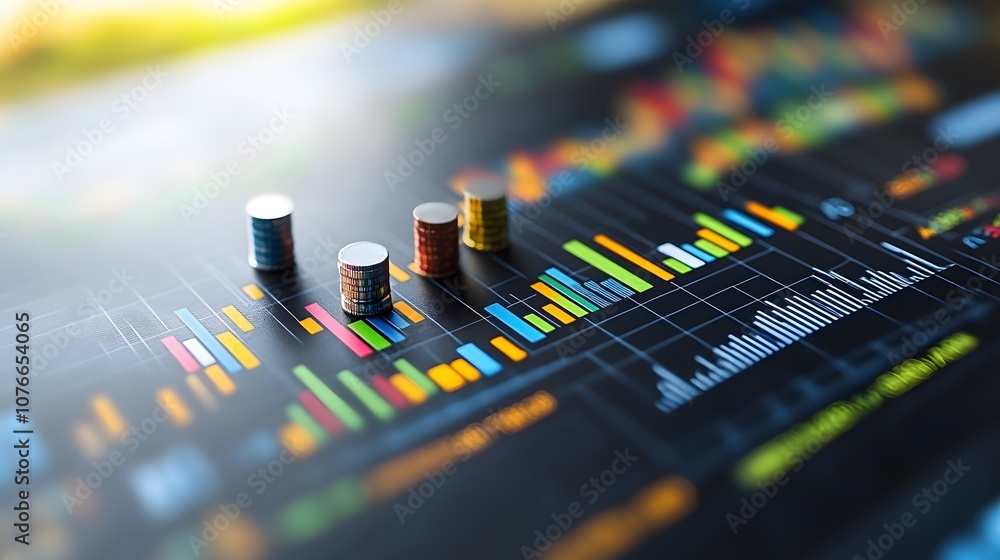 Financial analyst examining stock market growth for 2025, digital ...
