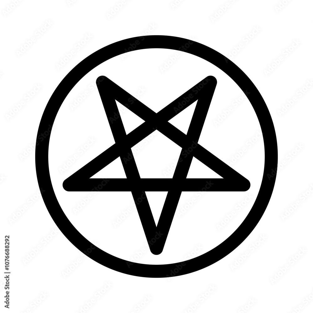 Inverted pentagram circumscribed by a circle. Five-pointed star sign ...