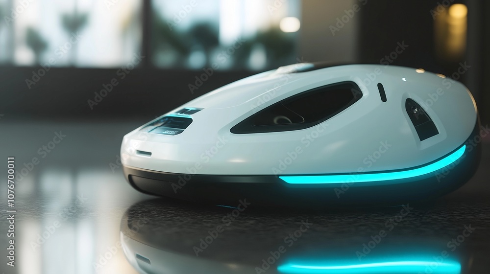 A futuristic cleaning robot powered by renewable energy, designed to ...
