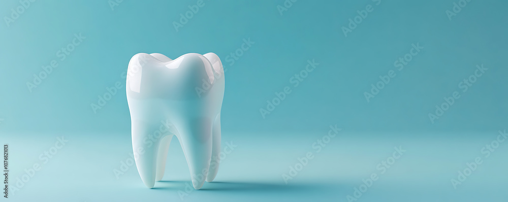 Perfect white tooth against soft blue background. Goal of healthy, well ...