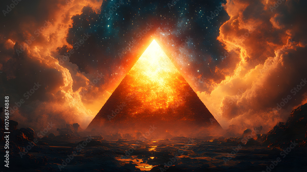 A vintage poster depicting an explosion of light rays emanating from a central point, creating a ...