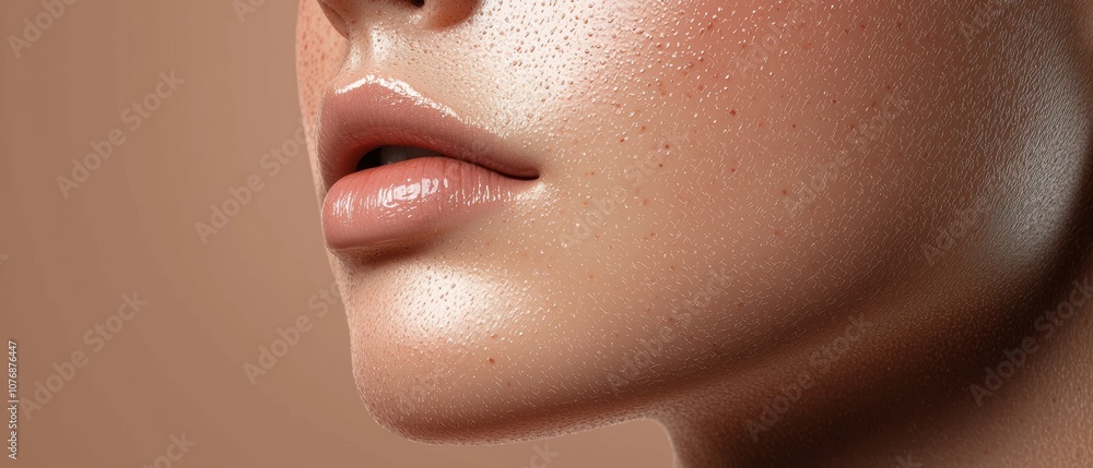 Freckled face and collarbone in warm lighting, smooth skin texture and ...