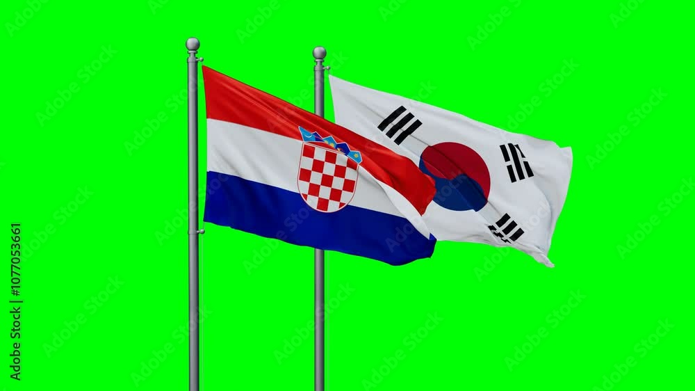 South Korea or Republic of Korea or ROK and Croatia flags flying ...