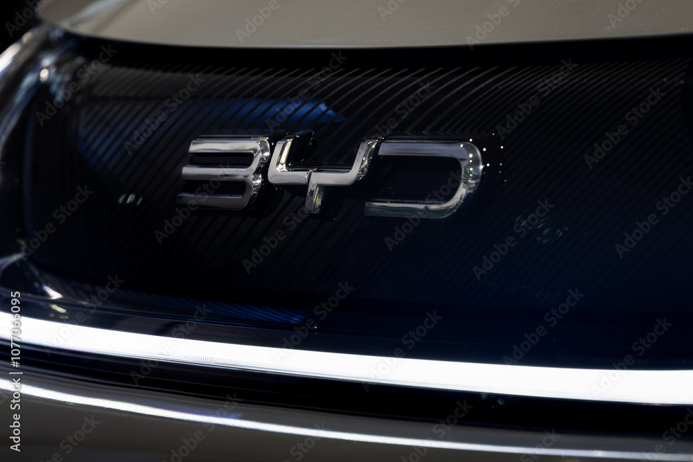 BYD Badge Close-up - Detailed BYD Emblem for Automotive Editorial ...