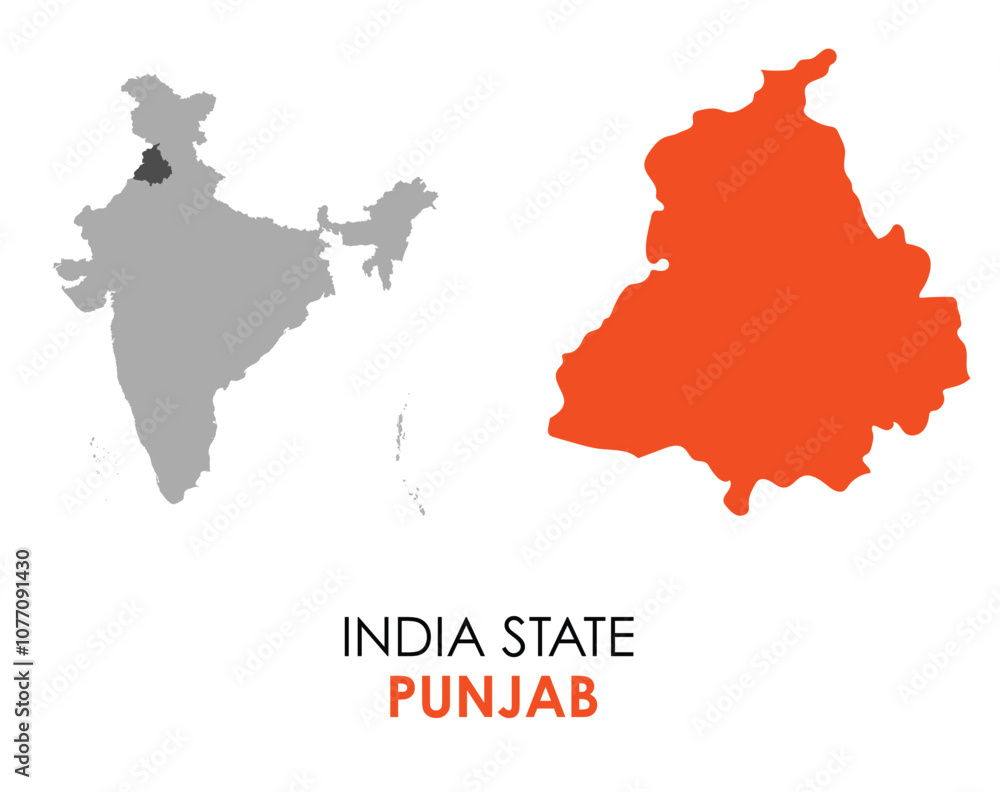 Punjab map of Indian state. Punjab map vector illustration. Punjab ...