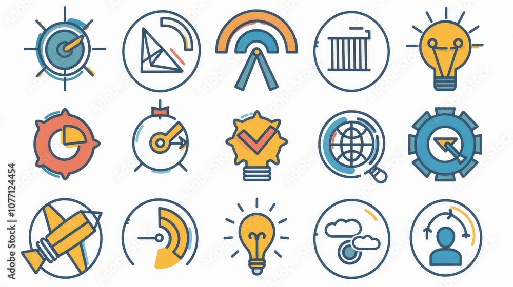 Mission, vision and value line icon set. Infographic icon, core values ...