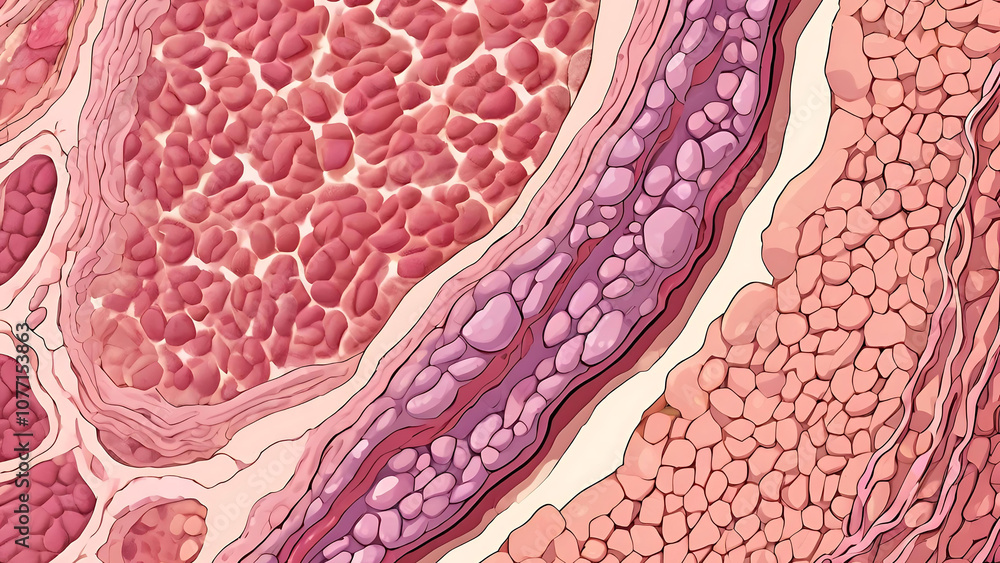 Cross-Section Illustration of Human Tissue Layers Featuring Muscle ...