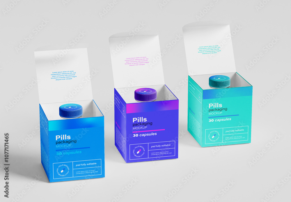 Pills Box Packaging Mockup Stock Template | Adobe Stock