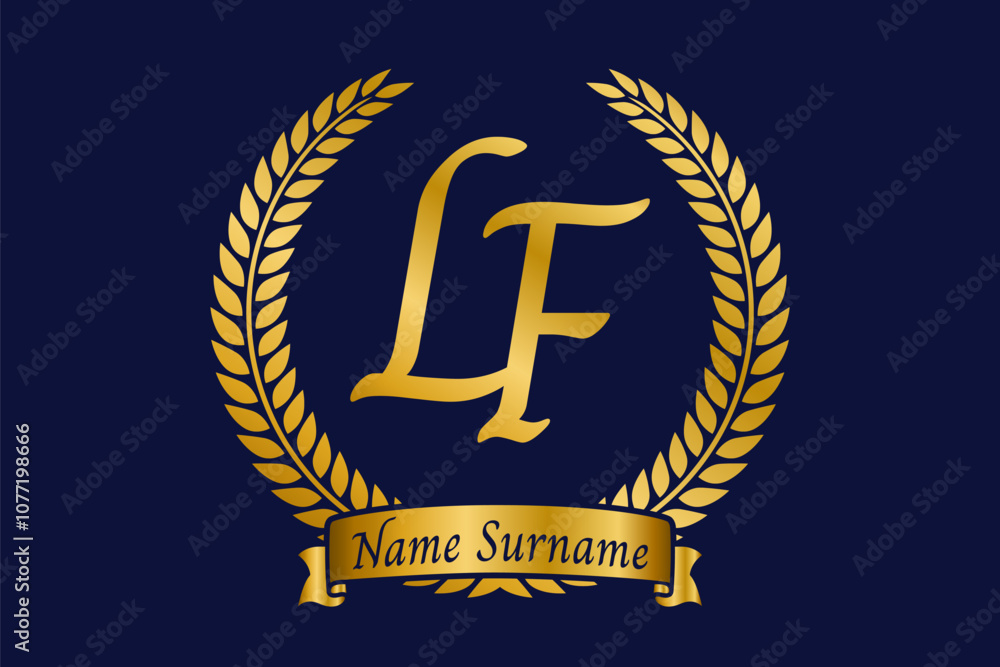 Initial letter L and F, LF monogram logo design with laurel wreath ...