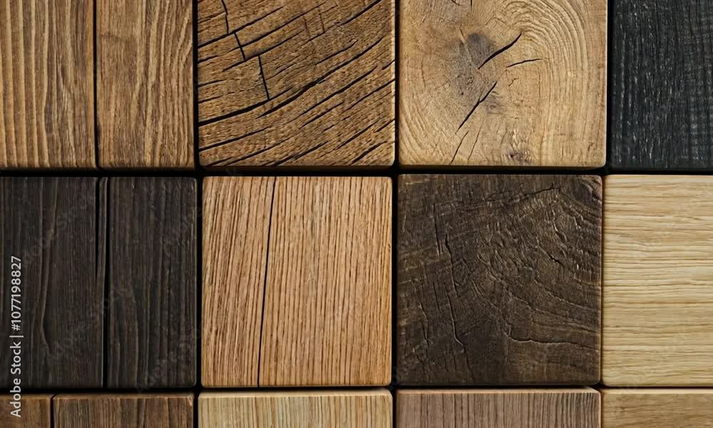 A grid of wooden blocks showcasing various textures and colors for ...