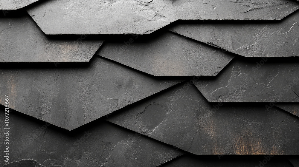 Textured black slate tiles arranged in modern pattern, showcasing sleek ...