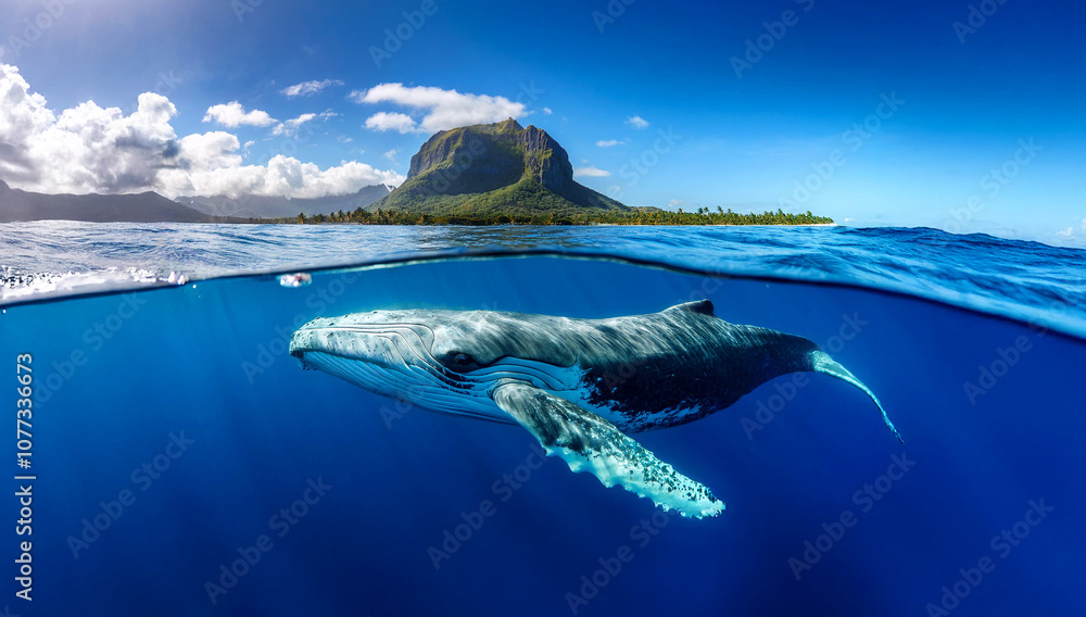 Zdjęcie Stock: Indian Ocean, Mauritius Whale and humpback whale and ...