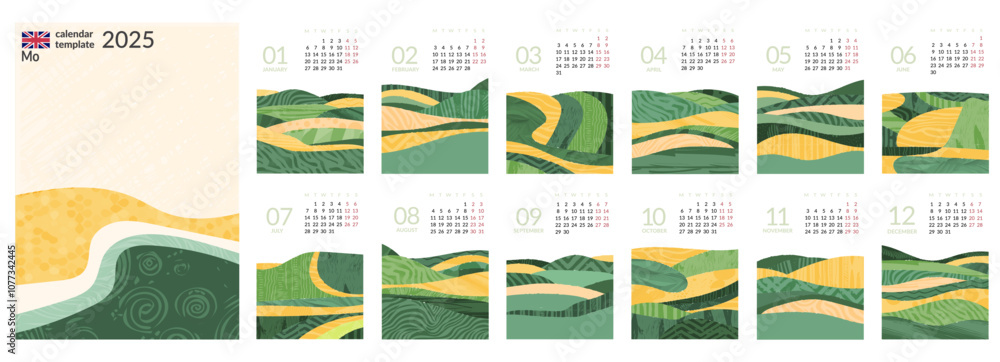 2025 calendar modern, eco-friendly design with abstract patterns of ...