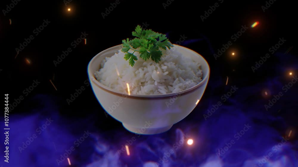 Bowl of rice animation with motion graphic clip template with smoke and ...