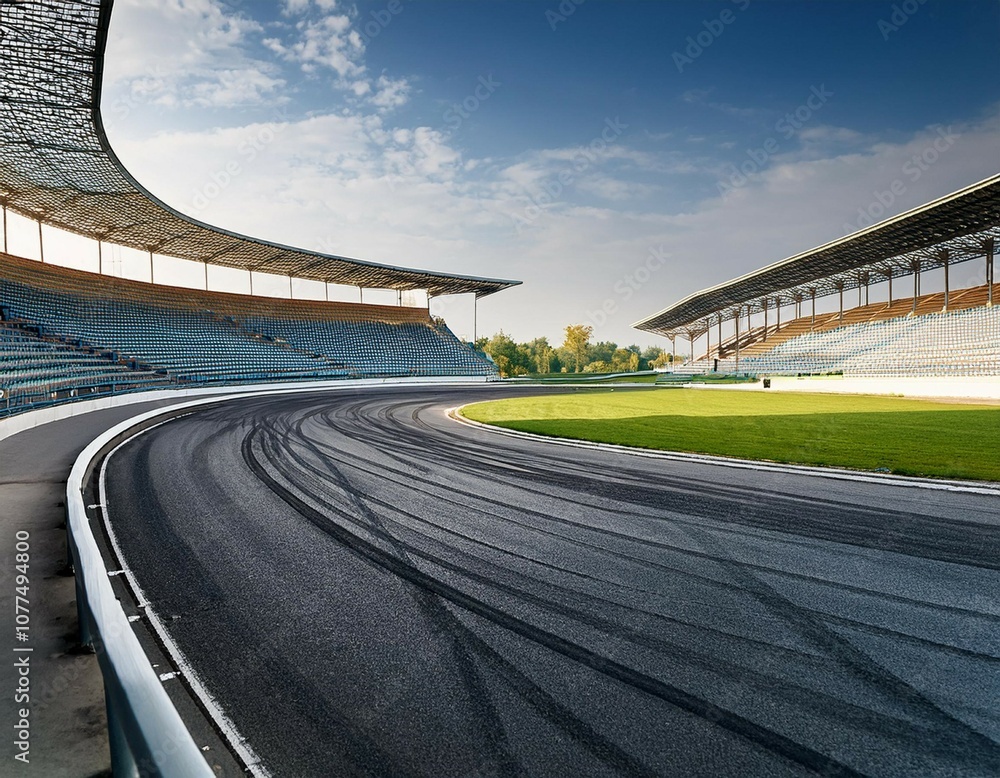 bended asphalt racetrack with stands around tilted angle Stock Photo ...