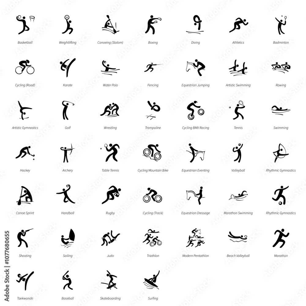Olympic Games Black Pictogram Design - 46 Types of Sports (editable ...