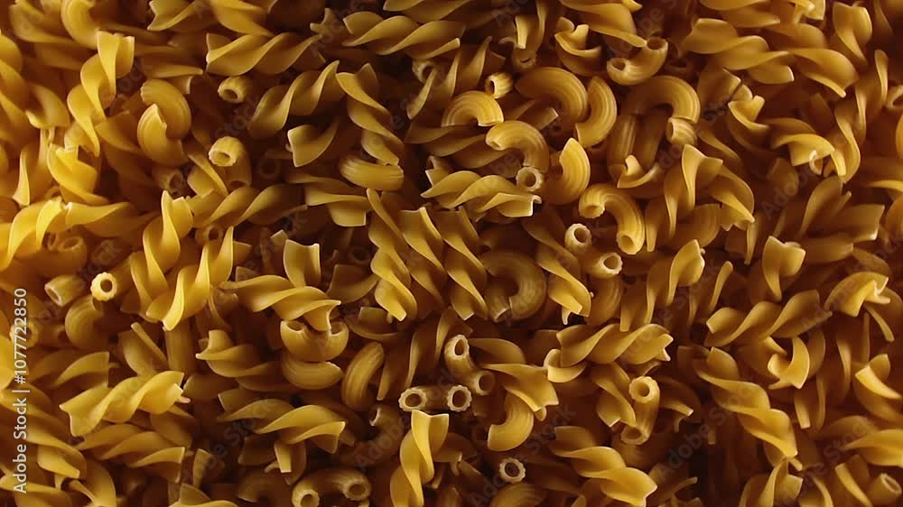 Uncooked Fusilli and Chifferi Rigati Pasta - Top View, Low Key Light ...