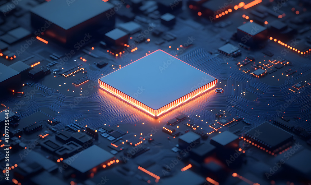 3D rendering CPU chip, technology, science, AI, concept, style, CPU circuit integration ...