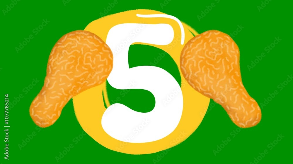 countdown animation in 10 seconds with fried chicken animation on green ...