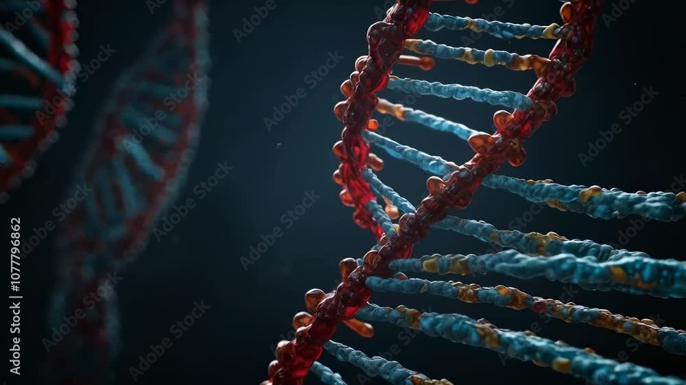 Close-up of a 3D model representing the double helix structure of DNA ...