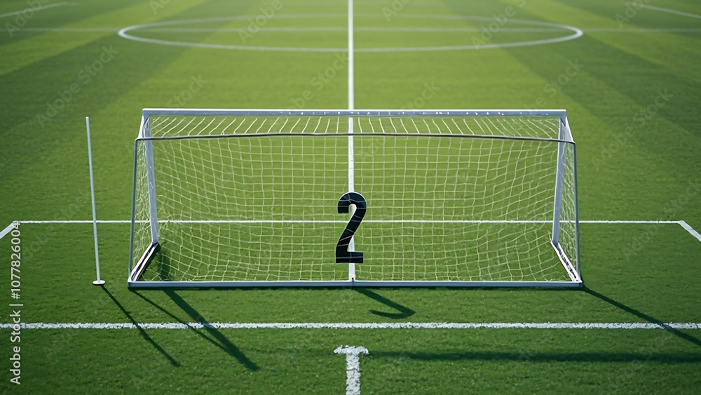 A soccer field with a penalty spot and the goal net - A detailed ...