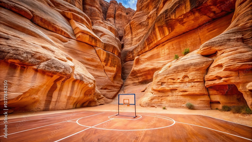 Basketball court surrounded by stunning red rock formations in a ...