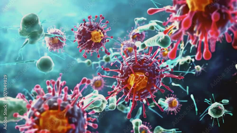 bacteriophages (viruses that infect bacteria) attacking a colony of ...