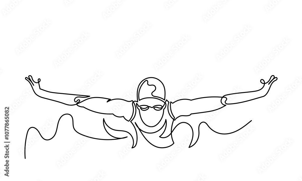 Vecteur Stock Continuous line drawing of young muscular man Swimmer ...