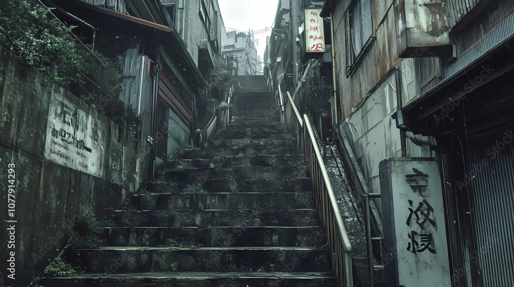 Photography of an old and worn stairway leading up to the street, post ...
