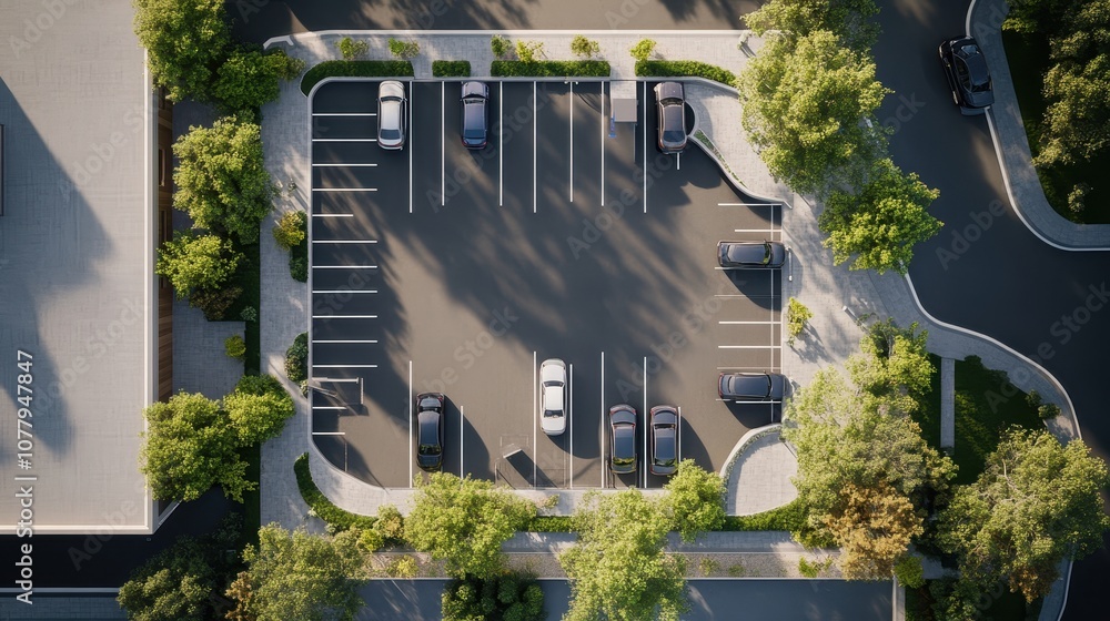 The mockup displays a well-organized parking lot layout with ...